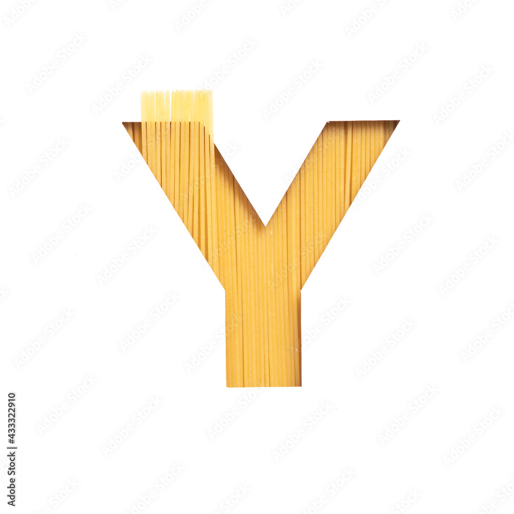 Spaghetti alphabet. Letter Y made of pasta and white cut paper ...