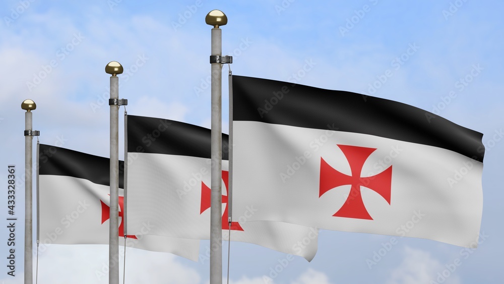 3D Knights templars flag waving on wind. Catholic military order ...