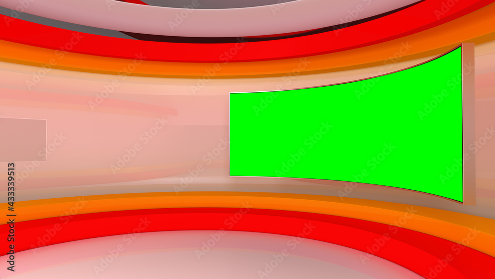 Tv Studio. Backdrop for TV shows . TV on wall. News studio. Red and ...