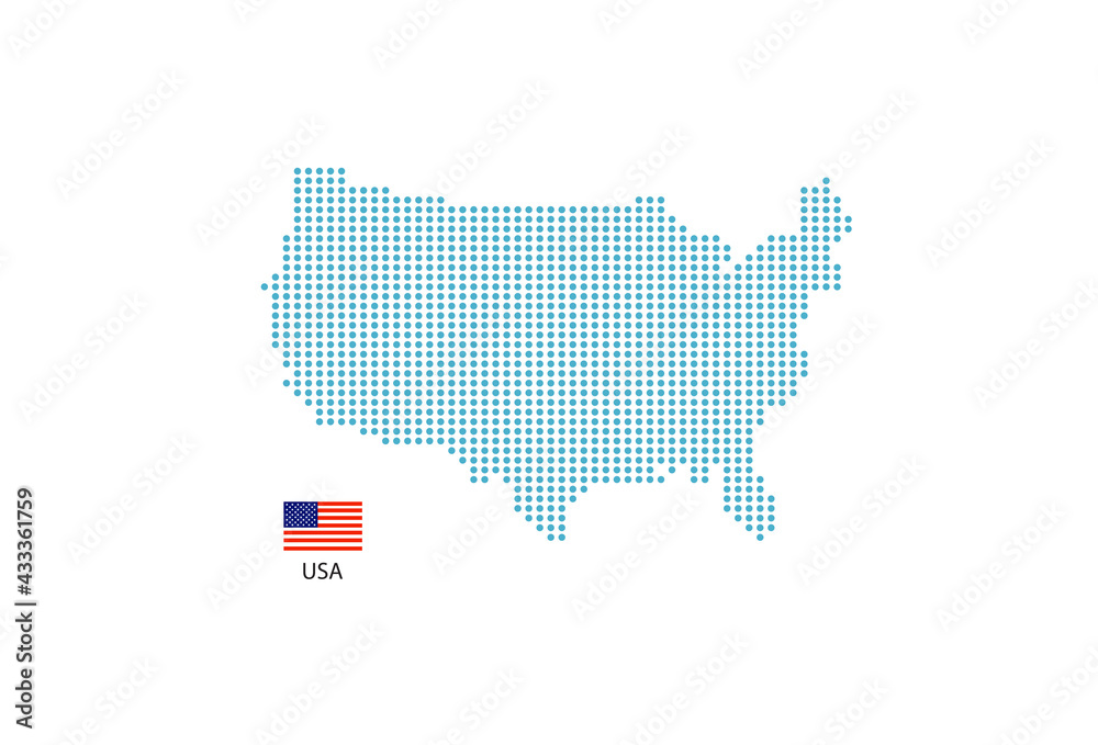 USA map design blue circle, white background with USA flag. Stock ...