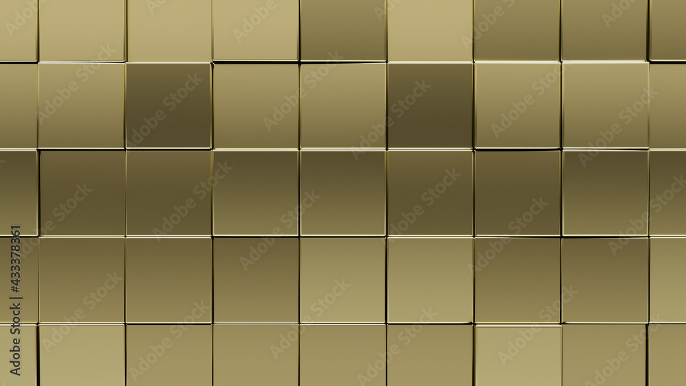 3D Tiles arranged to create a Gold wall. Luxurious, Glossy Background ...