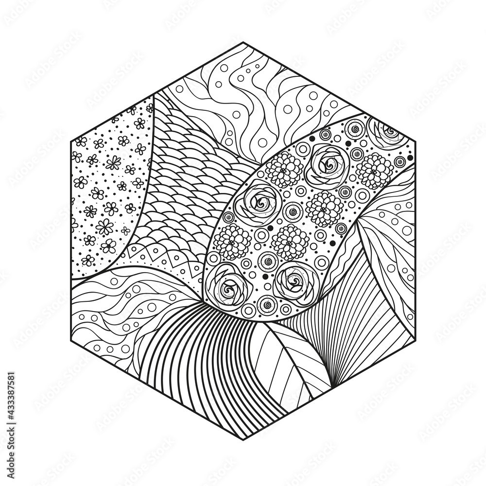 Polygon. Zentangle. Hand drawn element with abstract patterns on ...