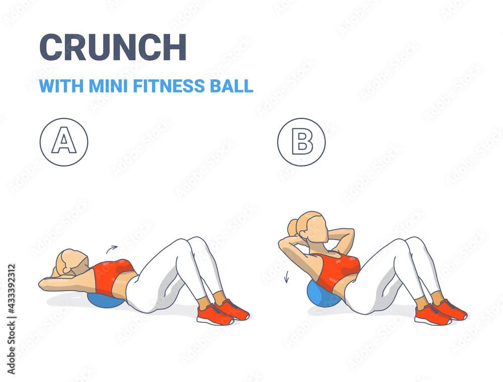 Girl Doing Crunch Exercise with Mini Fit Ball Guidance Illustration ...