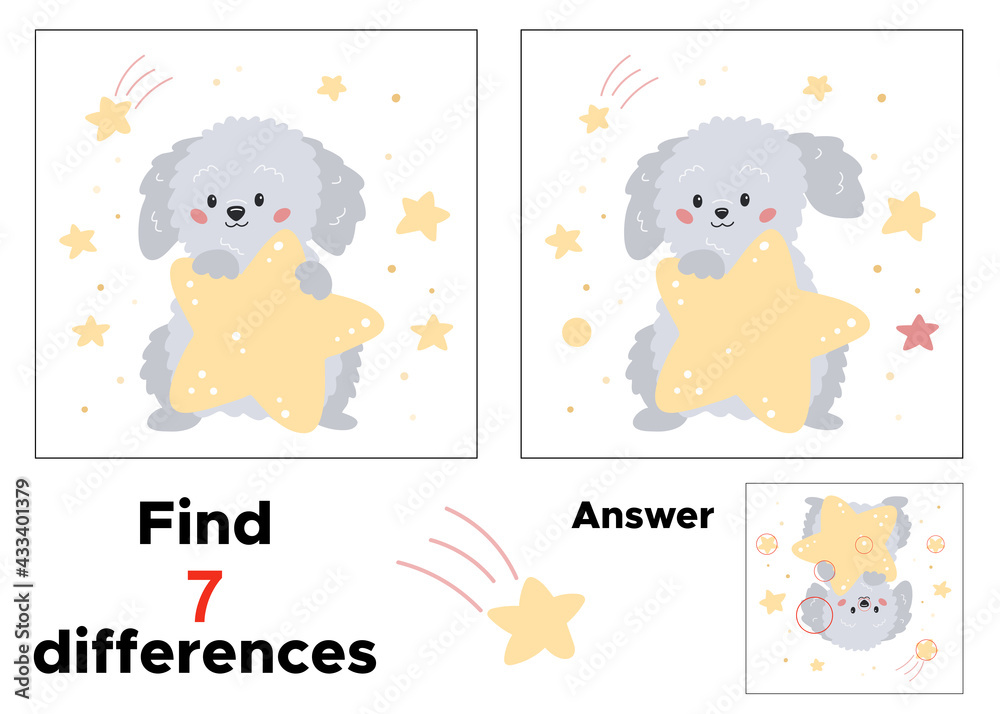Educational game for preschool children. Find seven differences. With ...
