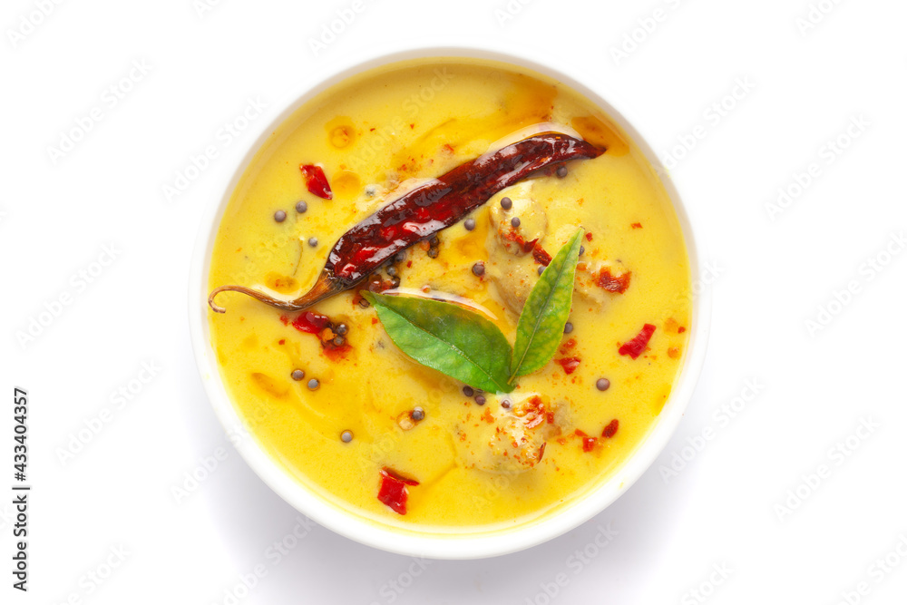 Close-up of Indian traditional kadhi or kadi pakora yogurt and gram ...