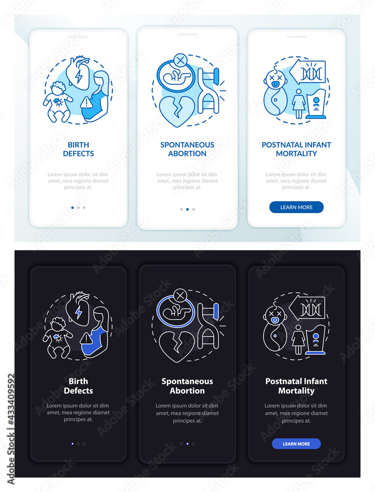 Genetic defects onboarding mobile app page screen with concepts ...