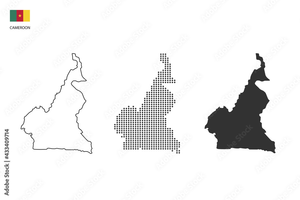 3 versions of Cameroon map city vector by thin black outline simplicity ...