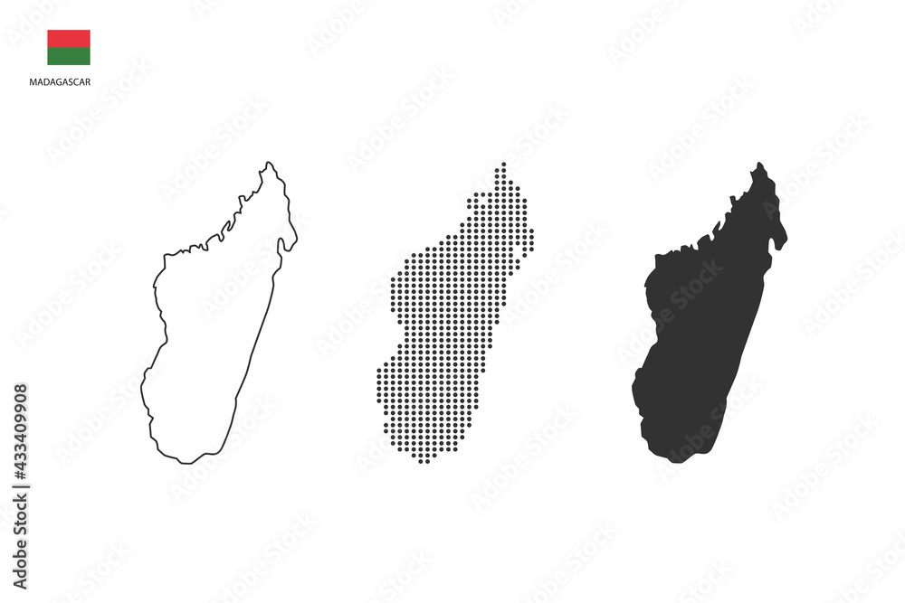 3 versions of Madagascar map city vector by thin black outline ...