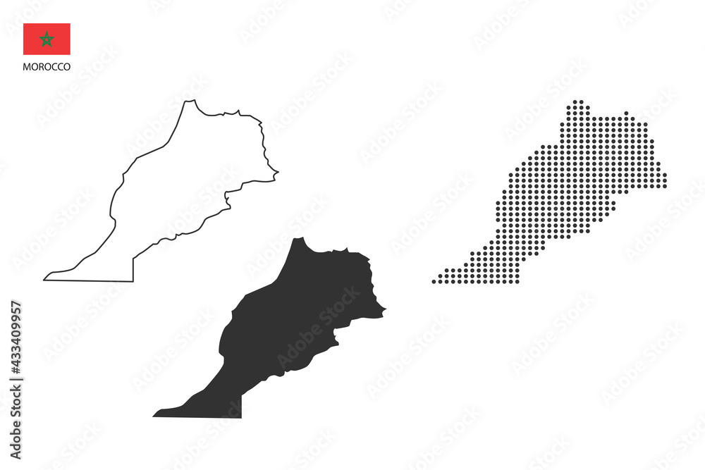 3 versions of Morocco map city vector by thin black outline simplicity ...