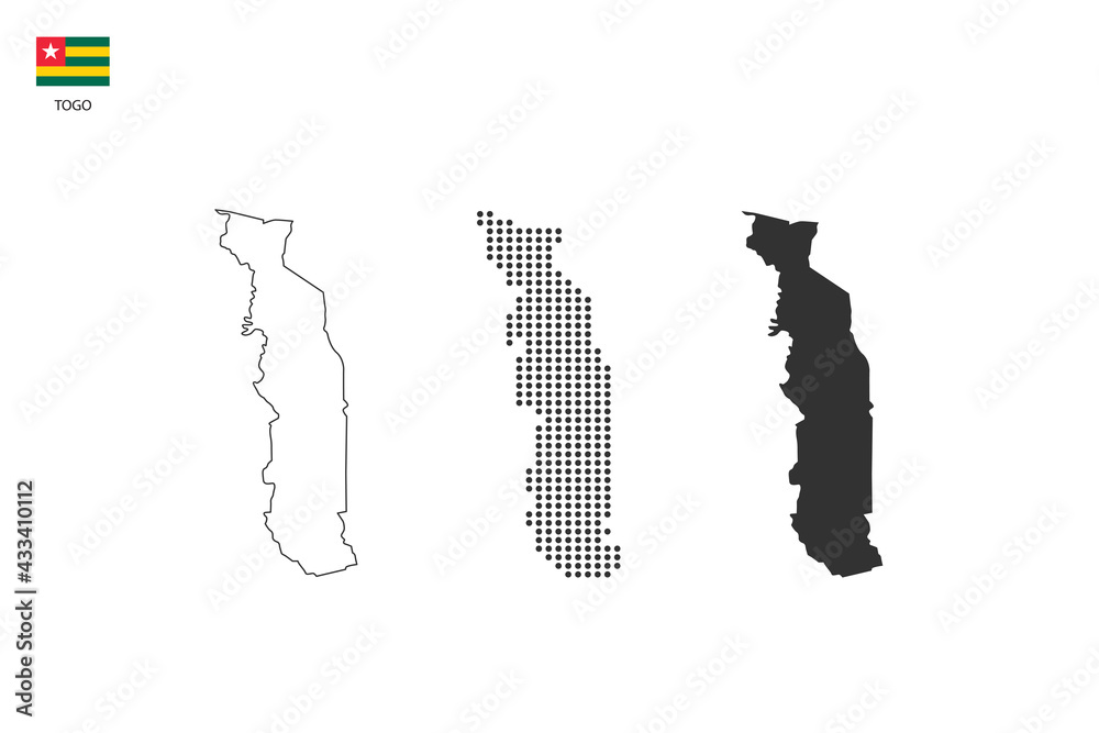3 versions of Togo map city vector by thin black outline simplicity ...