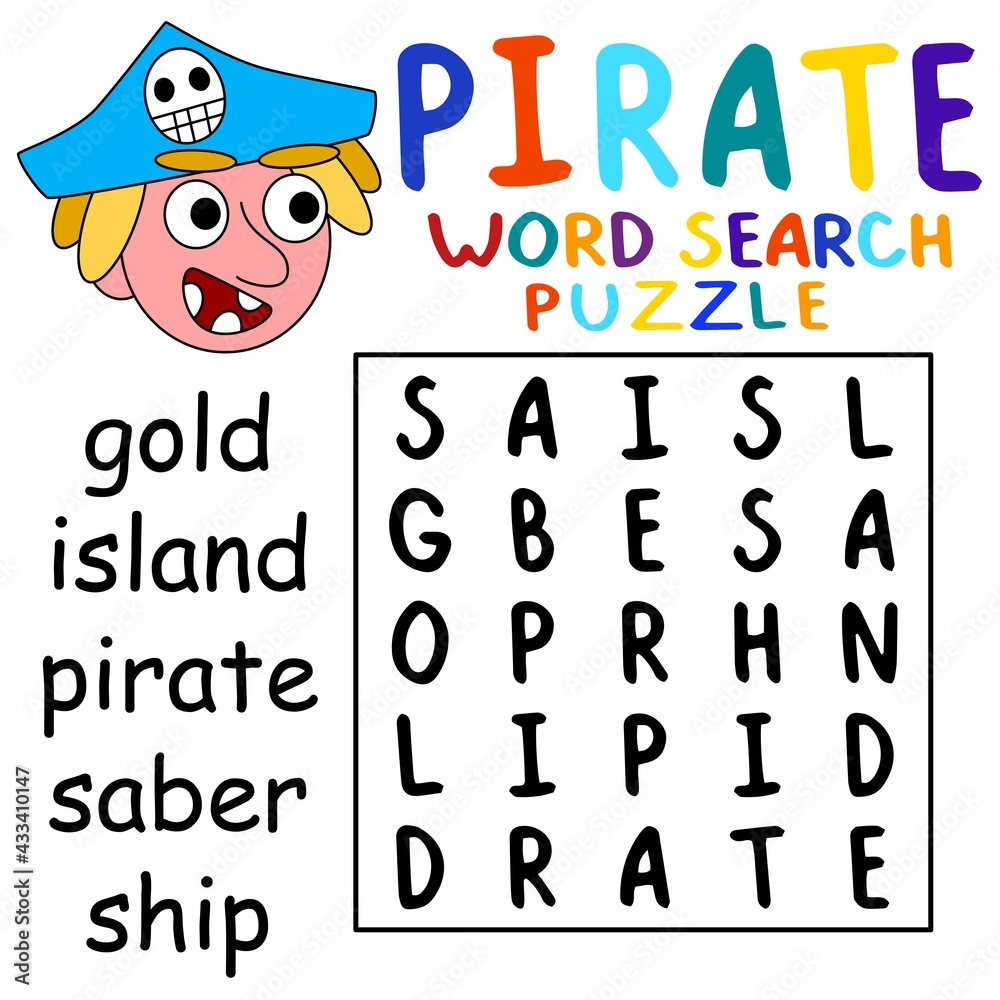 Simple pirate word search puzzle for kids stock vector illustration ...