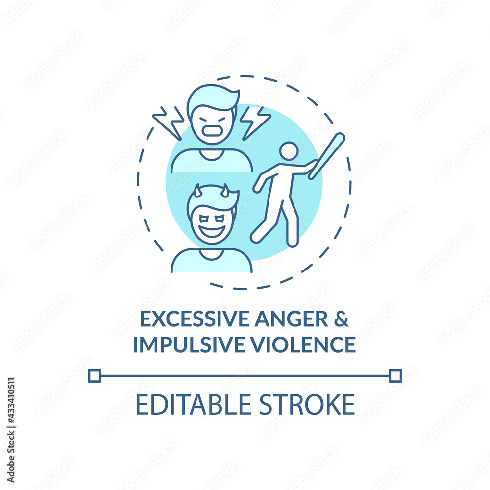 Excessive anger and impulsive violence blue concept icon. Mental health ...