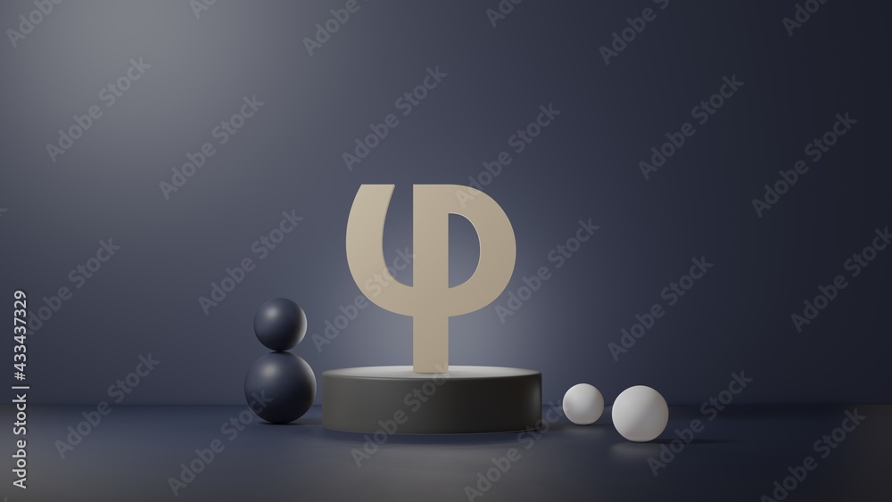 Phi symbol in 3D style. 3D illustration in podium and dark background ...