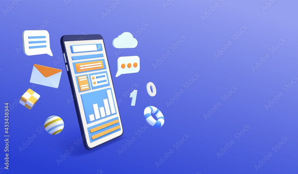 Smartphone surrounded by social media and digital communication symbols ...