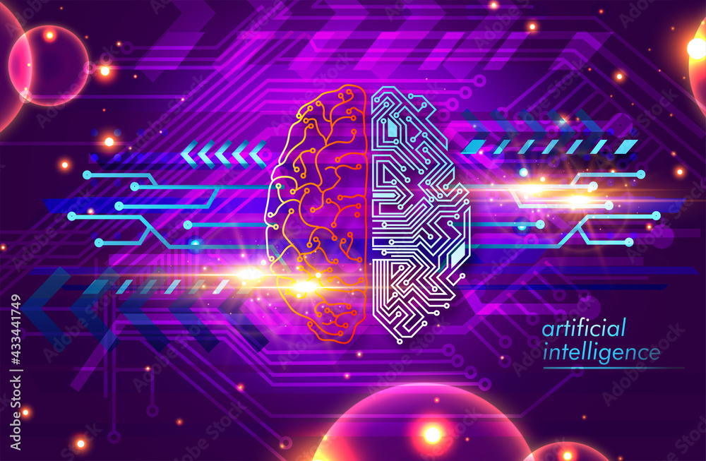 Wired brain illustration - next step to artificial intelligence and ...