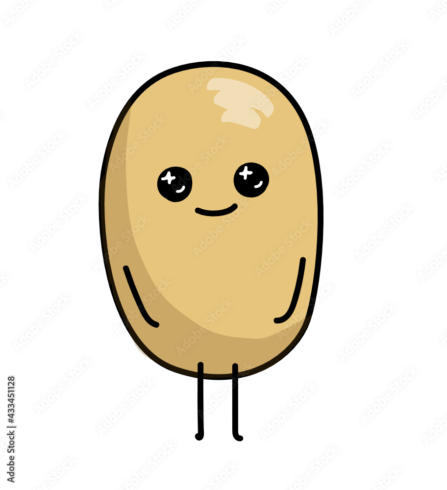 Cute kawaii cartoon potato food character for vegan design for kids and ...