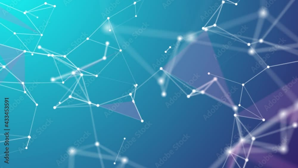 4K digital connection abstract animation dots and lines on blue ...