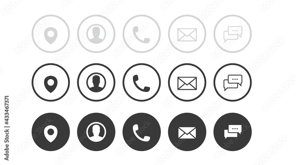Contact Icon Set. Black and White Illustration of Differente Contect ...