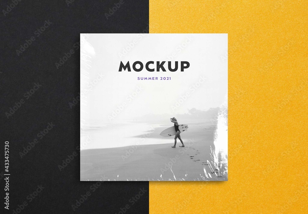 Plastic Wrapped Square Magazine Cover Mockup Stock Template | Adobe Stock