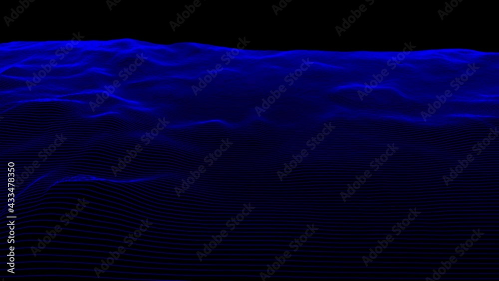 Water waves landscape rendering, 3D modulation. Wave of particles ...