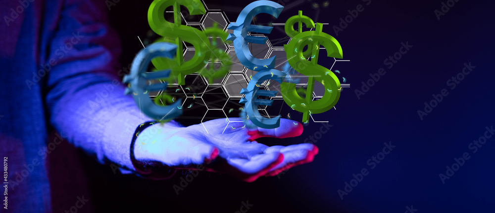 Main world currency theme dollar and euro background. Row and pile of ...