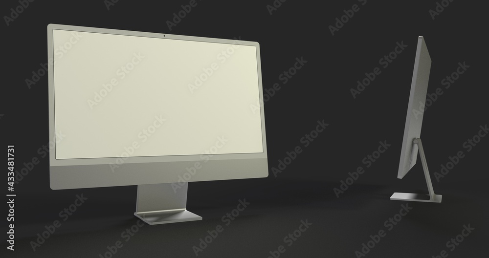 Computer display mock up with blank white screen. Stylish desktop ...