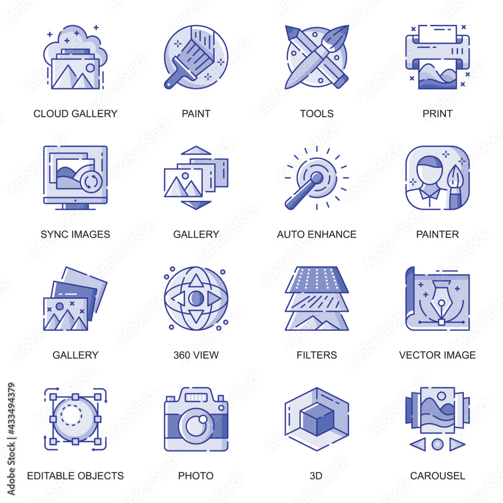 Images web flat line icons set. Pack outline pictogram of designer ...