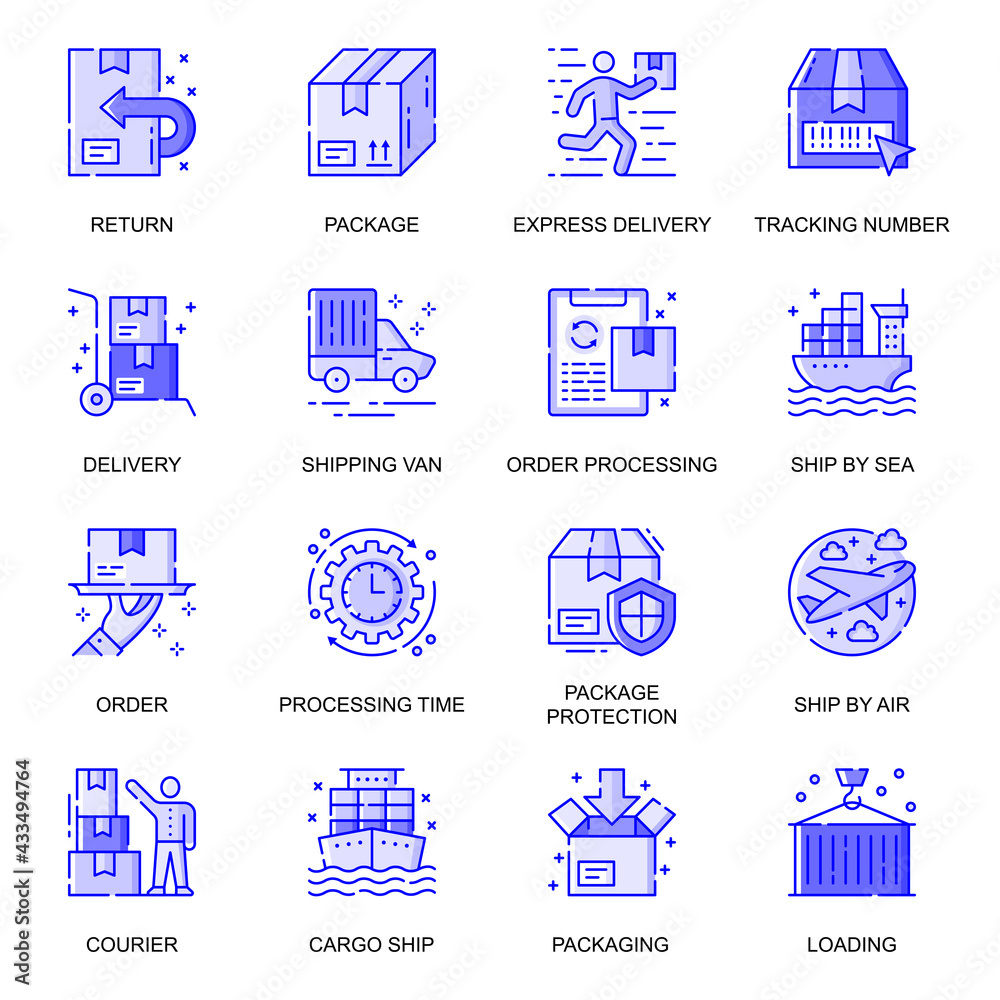 Delivery web flat line icons set. Pack outline pictogram of express ...