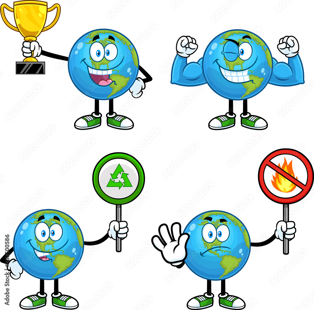 Earth Globe Cartoon Character Poses. Vector Collection Set Isolated On ...