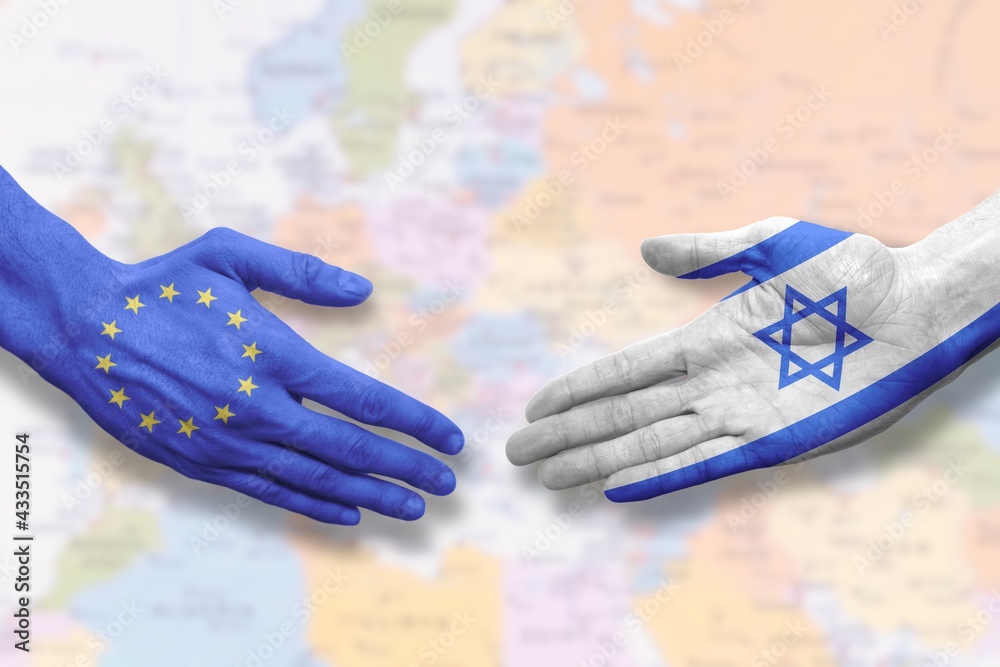 Israel and European Union - Flag handshake symbolizing partnership and ...