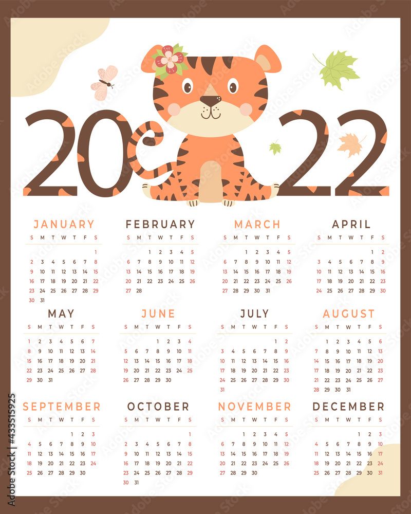 Tiger calendar for 2022. Tiger symbol of the new year 2022. calendar ...