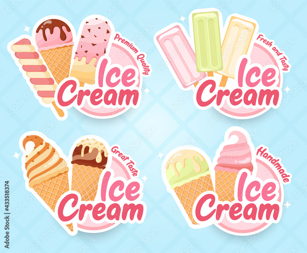 Tasty colorful ice cream badges and labels set. For logo design, emblem ...