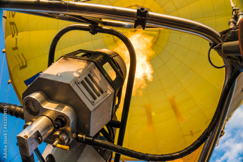 Hot Air Balloon Inflating. Hot Air Balloon fire flame. Hot air from a ...