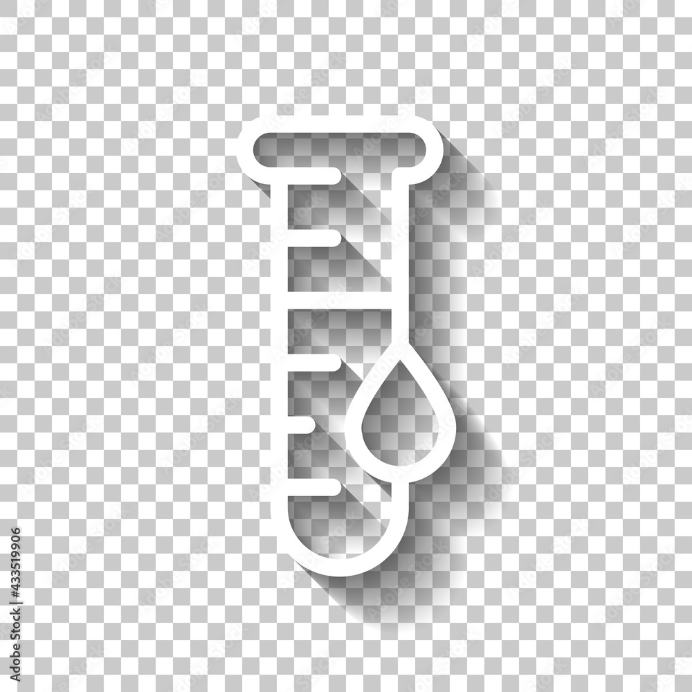 Test tube with blood, medical logo, simple icon. White linear icon with ...