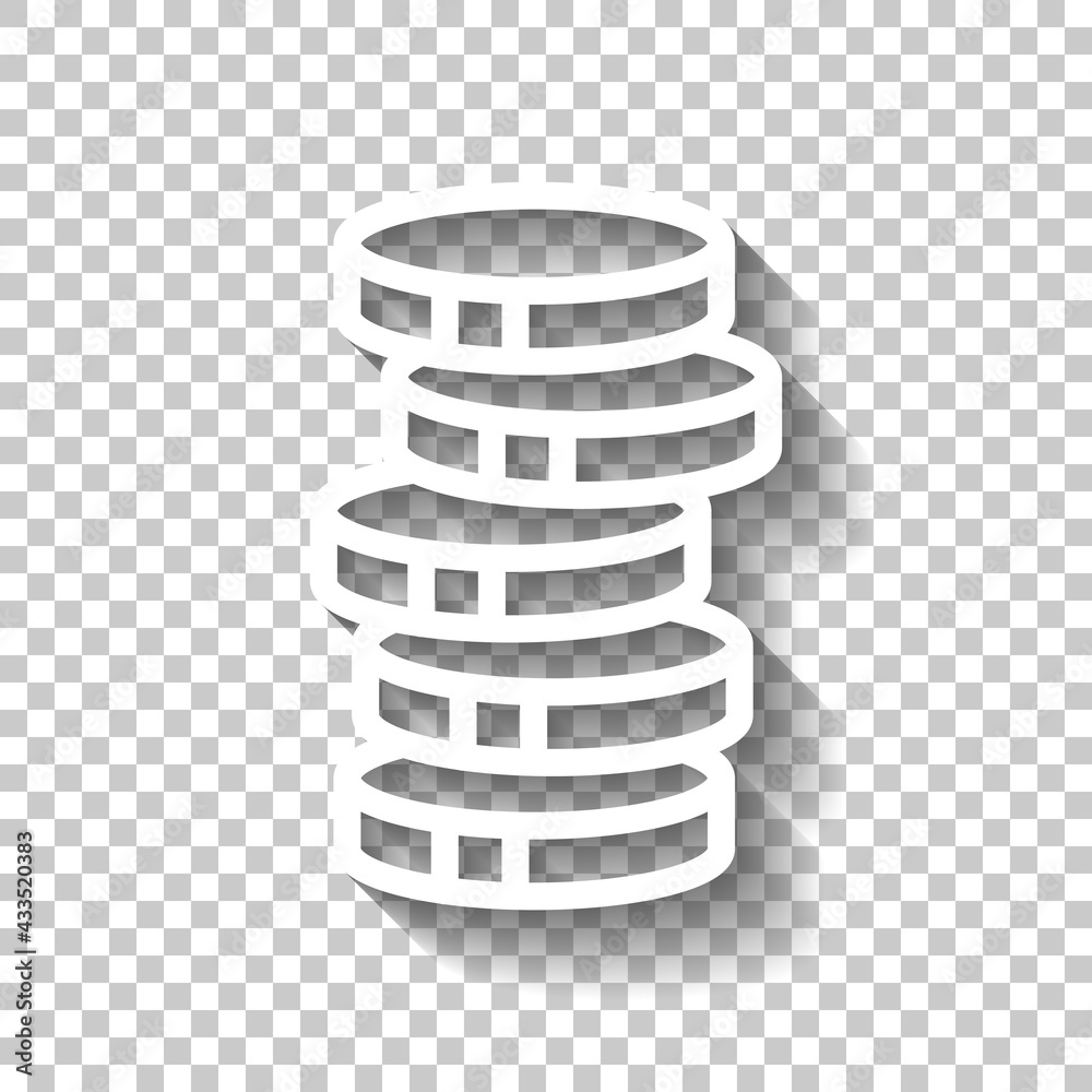 Stack of money coins, dollar or euro, business icon. White linear icon ...