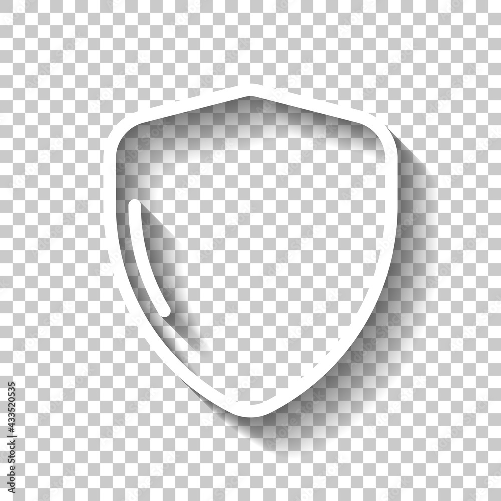 Shield with check mark, logo of protection, simple icon. White linear ...