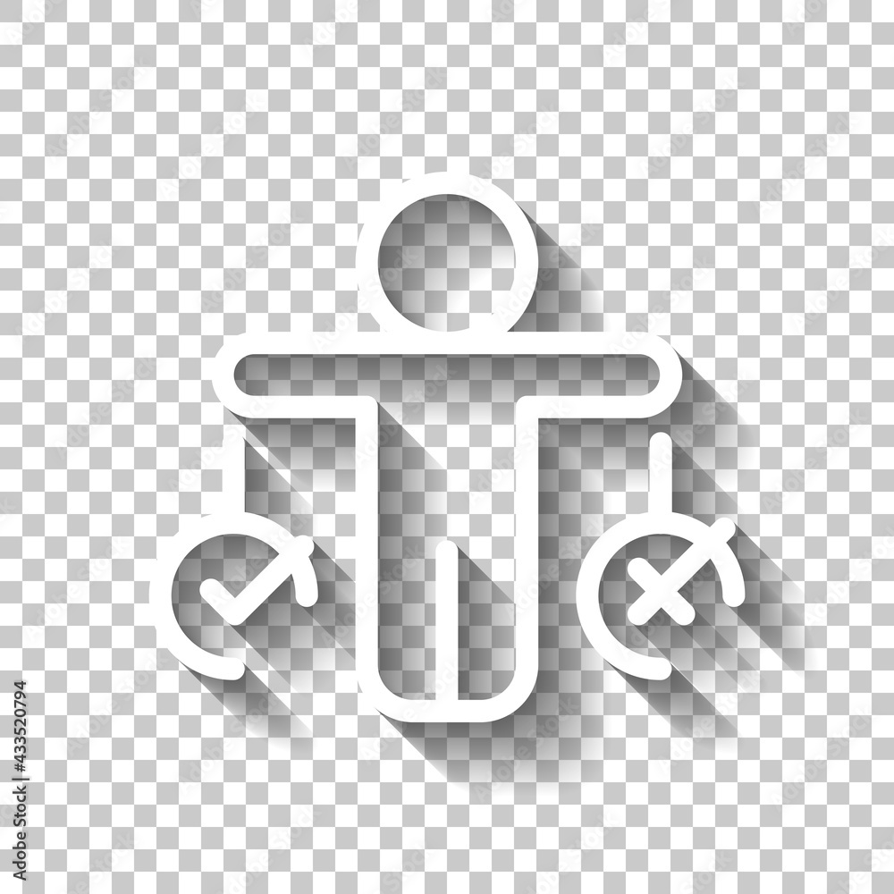 Ethic and moral of social life, scale icon. White linear icon with ...