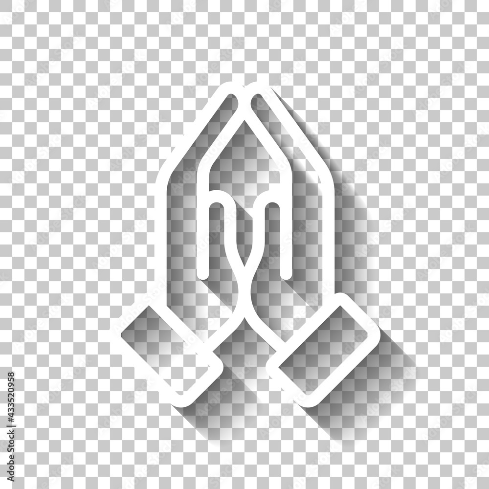Praying hands, emoji symbol, simple icon. White linear icon with ...