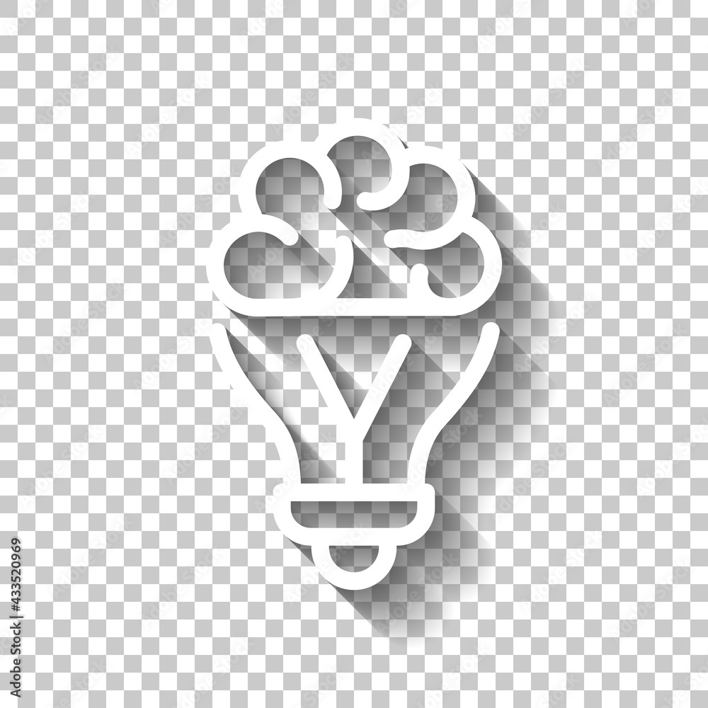 Knowledge icon, brain and bulb, innovative idea. White linear icon with ...
