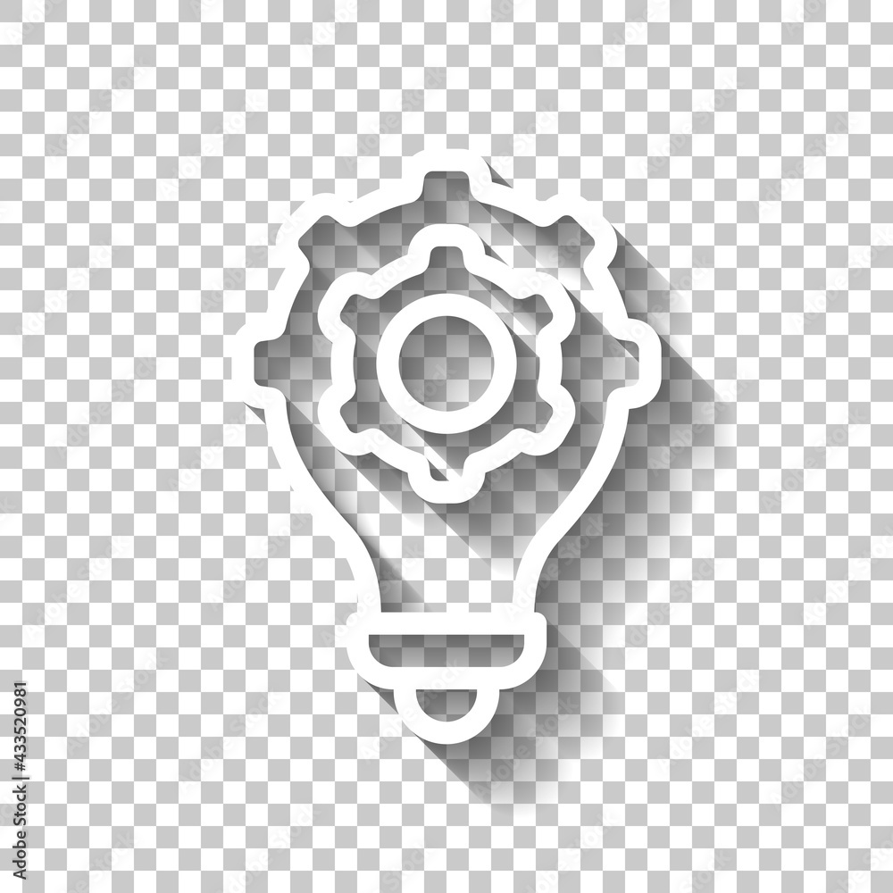 Knowledge icon, gear and bulb, innovative idea. White linear icon with ...