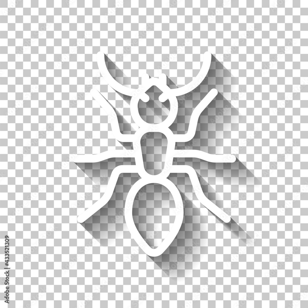 Simple ant, icon or logo. White linear icon with editable stroke and ...