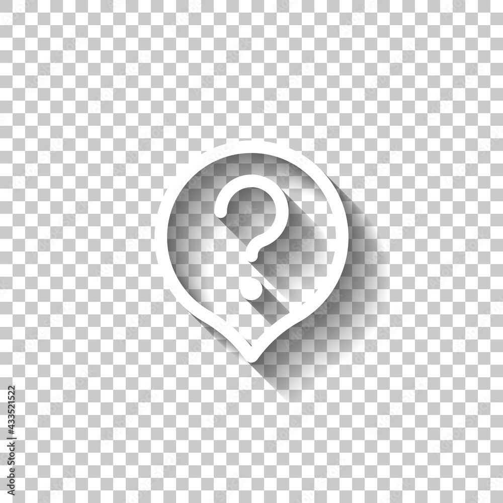 Question mark in bubble, simple icon of faq or chat. White linear icon ...
