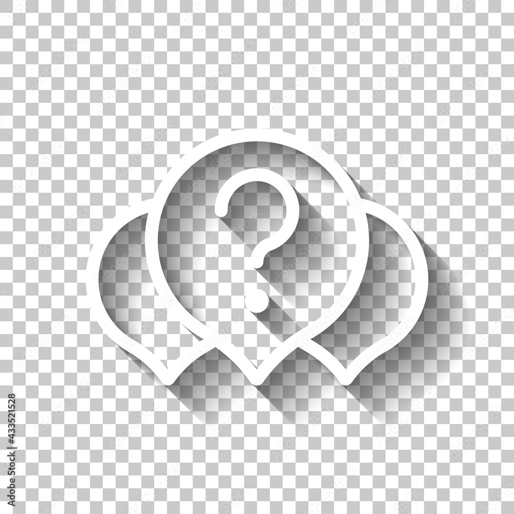 Question mark in bubble, simple icon of faq or chat. White linear icon ...