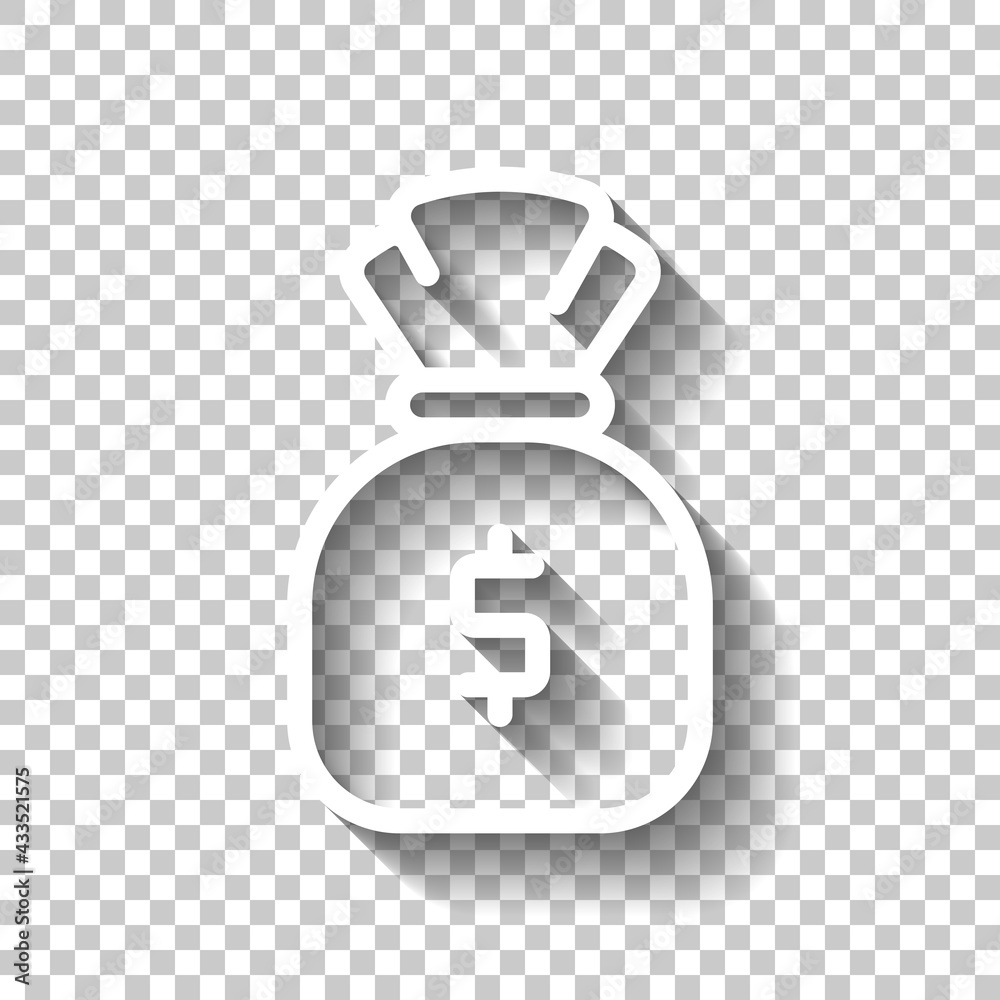 Money bag, simple icon. White linear icon with editable stroke and ...