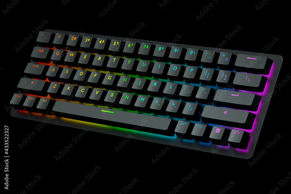 Black computer keyboard with rgb colors isolated on white background ...