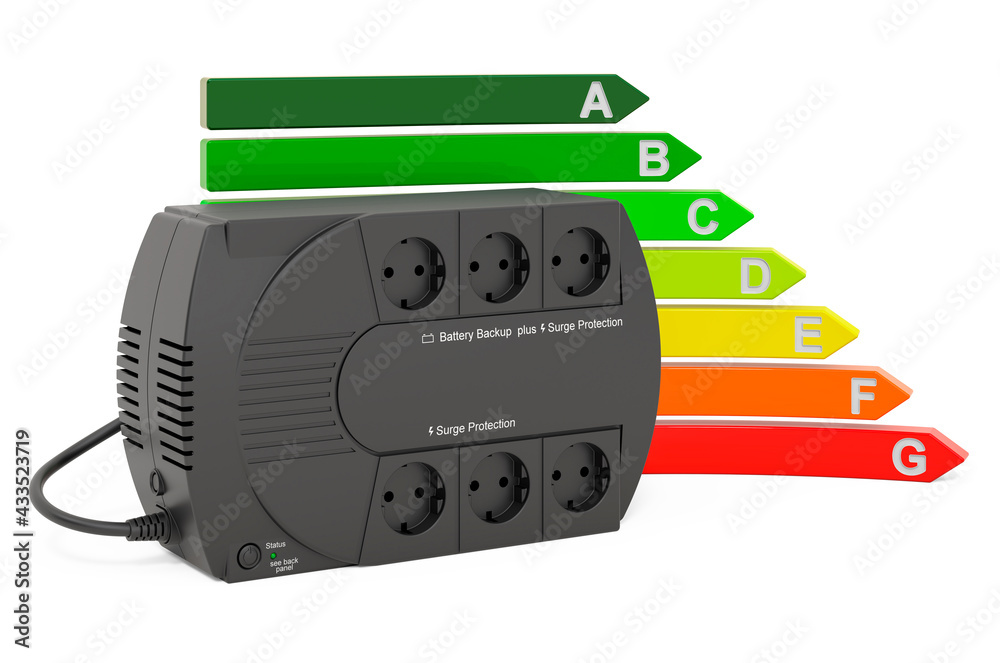 UPS uninterruptible power supply with energy efficiency chart, 3D rendering Stock Illustration ...