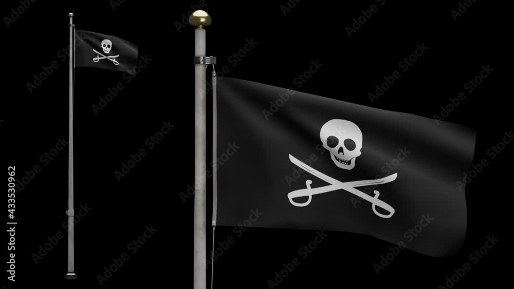 3D, Alpha channel of fabric texture pirate skull with sabers flag ...
