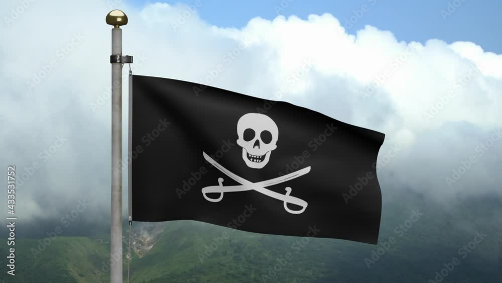 Vidéo Stock 3D, fabric texture of the pirate skull with sabers flag ...