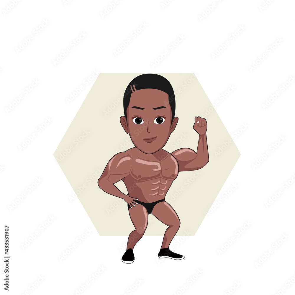 Vector illustration of a cartoon caricature of black male with muscular ...
