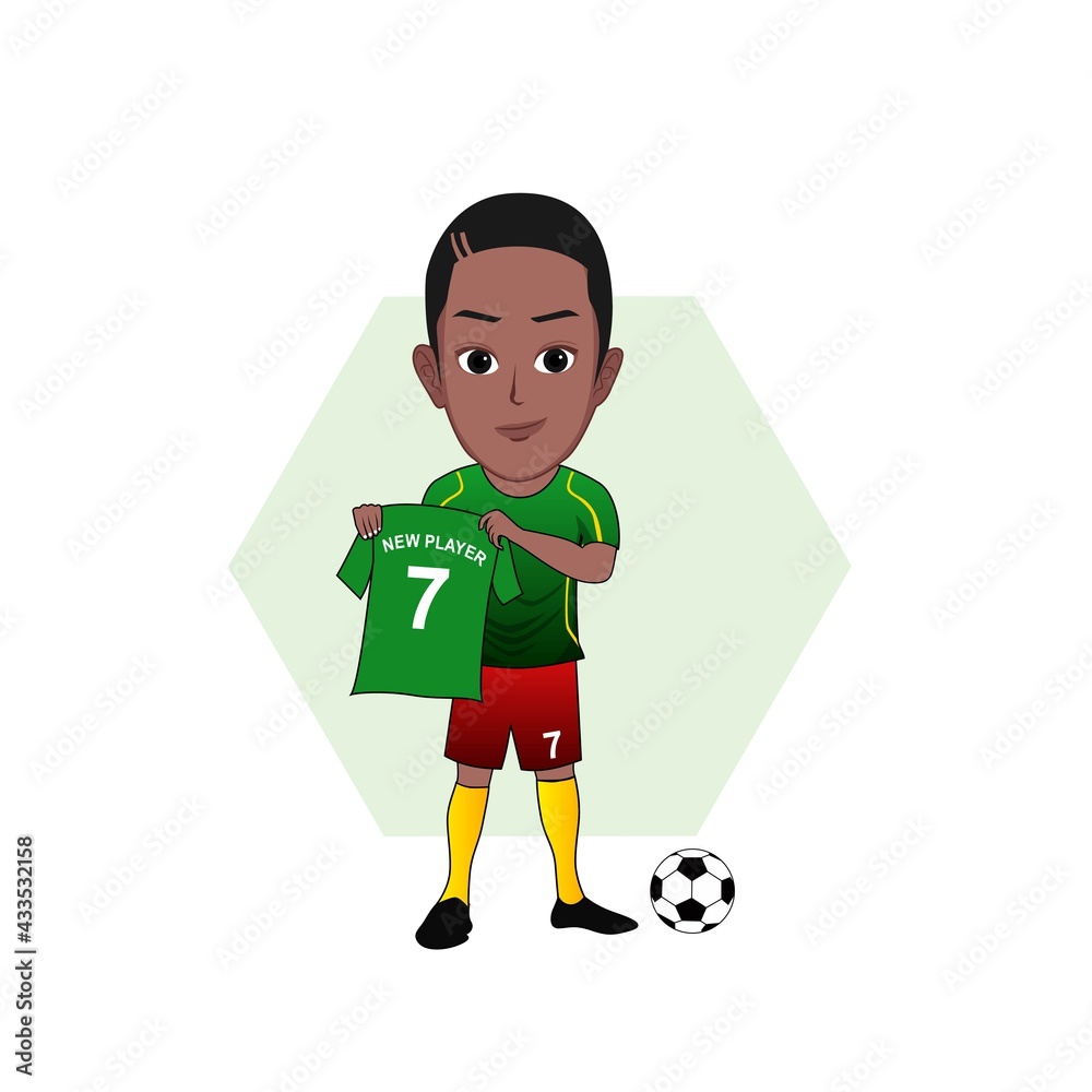 cartoon caricature vector illustration of a black soccer player in a ...